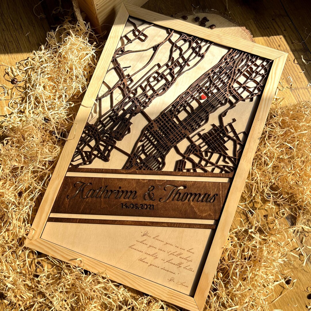 Personalized Wooden Love Map, Custom Location Map Art, Unique Couples ...