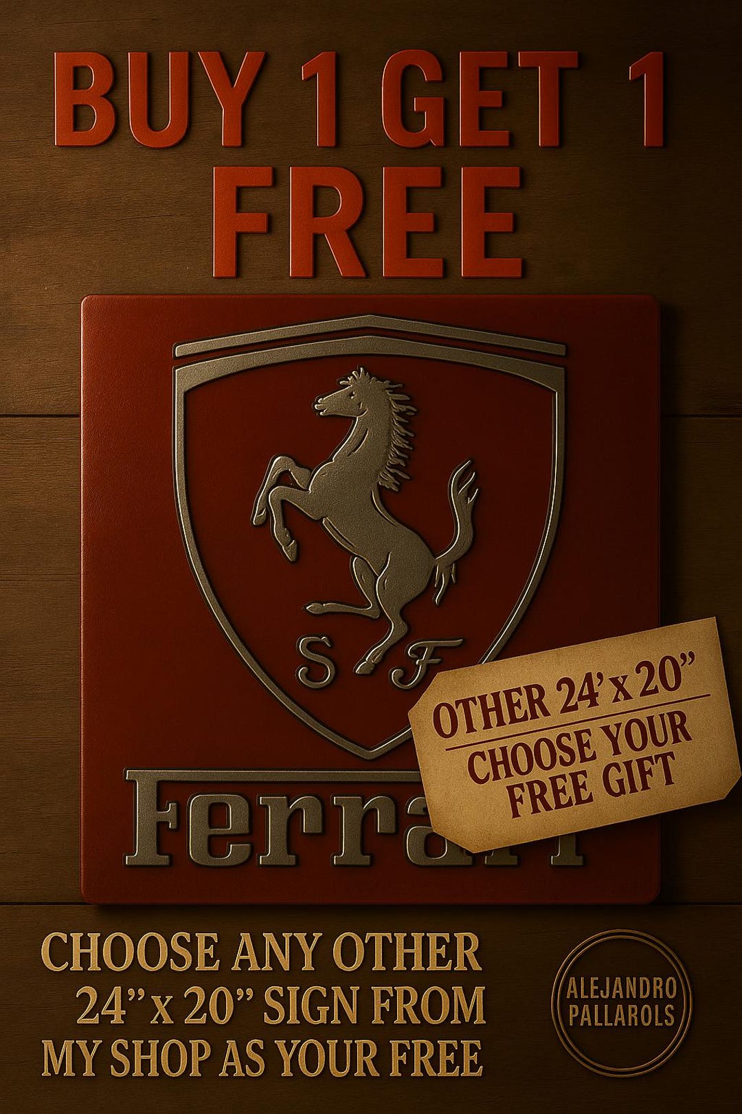 Ferrari Metal Sign – Buy 1, Get 1 FREE – Handmade Vintage Cast Metal ...
