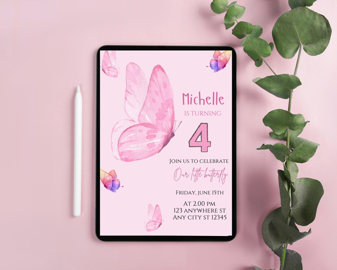 EDITABLE Pink Butterfly Invitation Butterfly Invite Garden Birthday ...