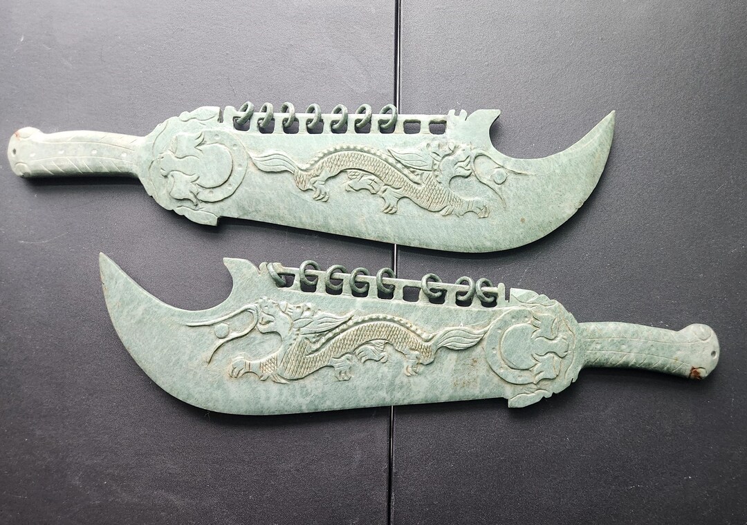 Natural Hand Carved Serpentine Jade 9 Rings Dragon Swords - Etsy