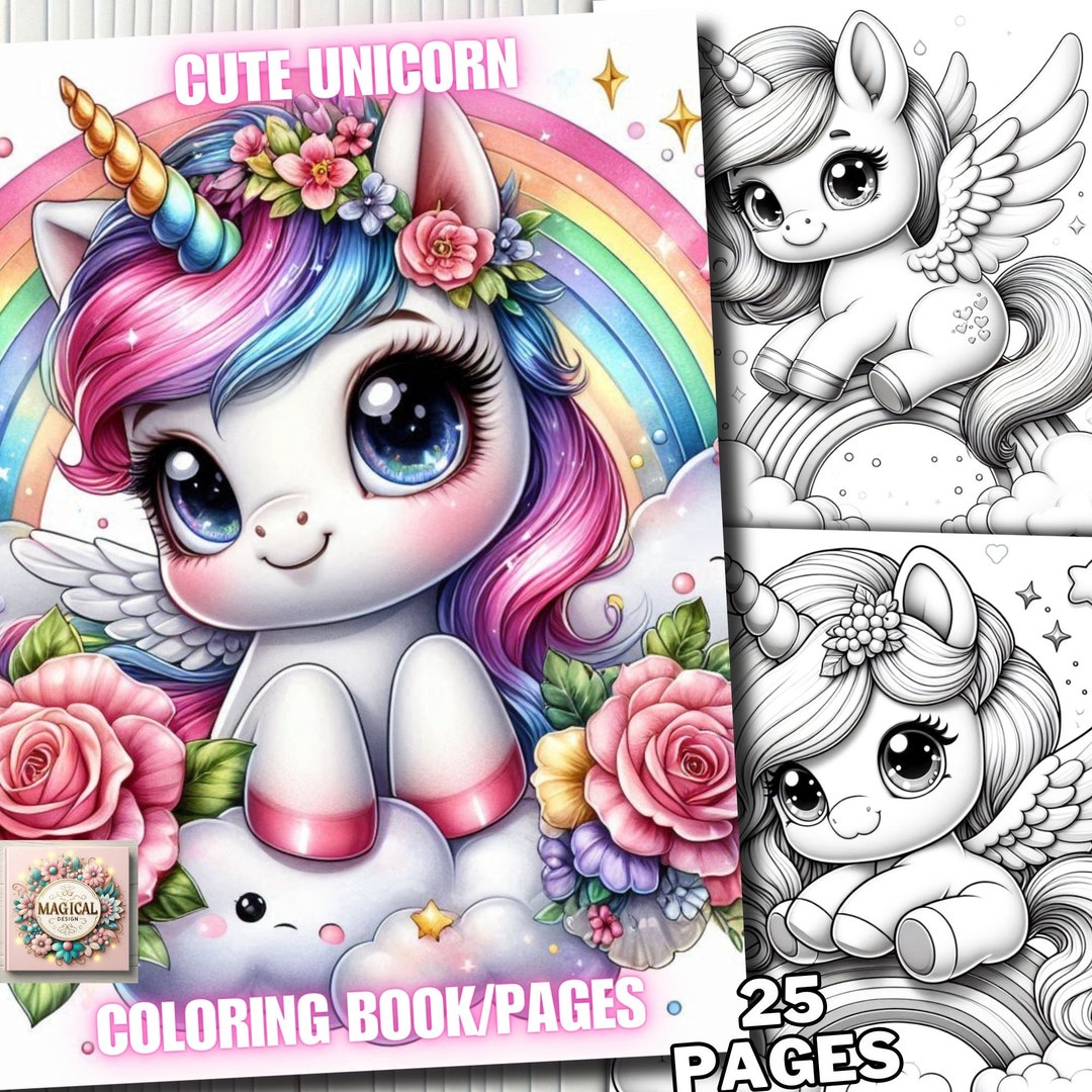 25 Modern Kawaii Cute Unicorn Coloring Pages Baby Unicorn Coloring Book ...
