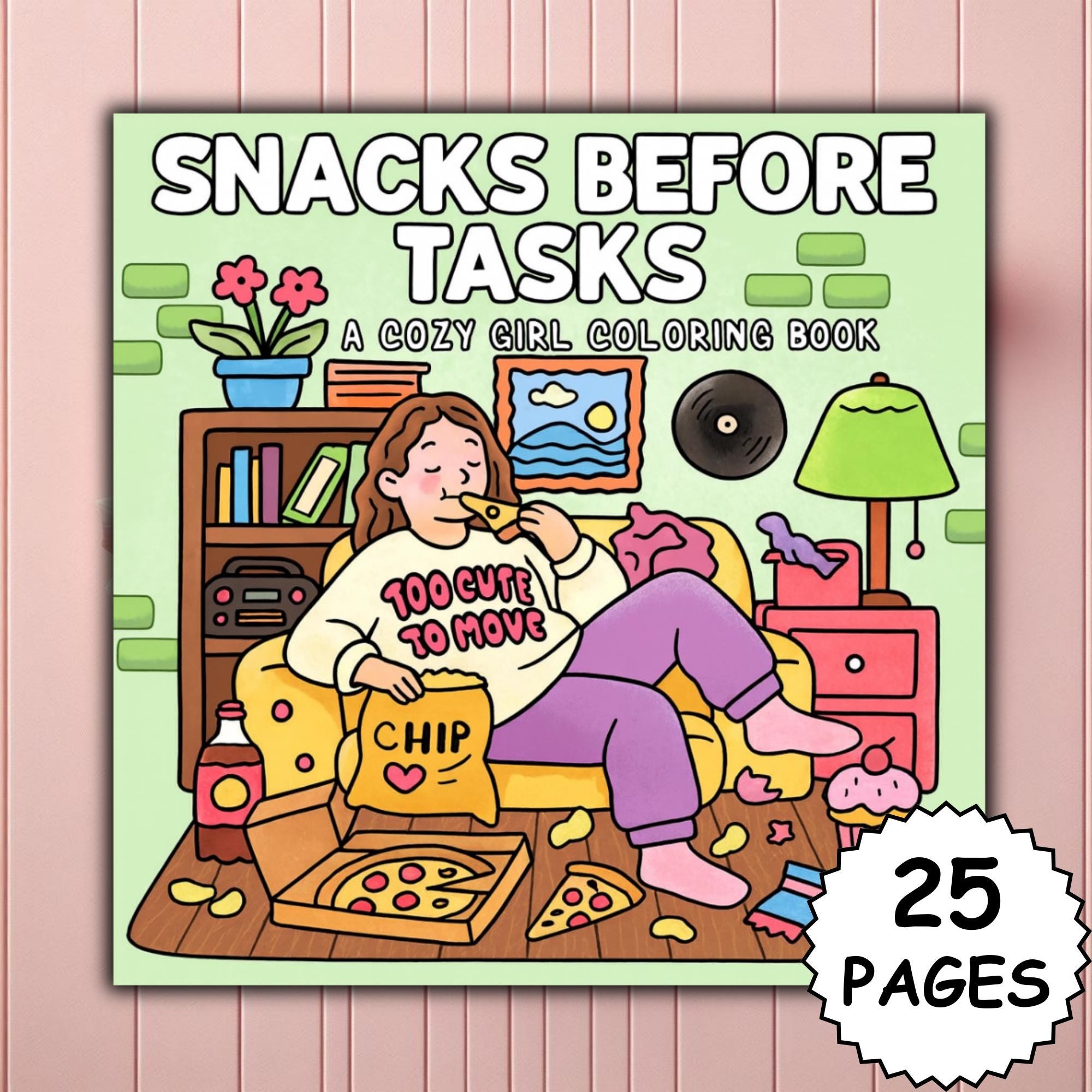 Snacks Before Tasks - Cozy Coloring Book PDF + PNG Lazy Days, Kawaii ...