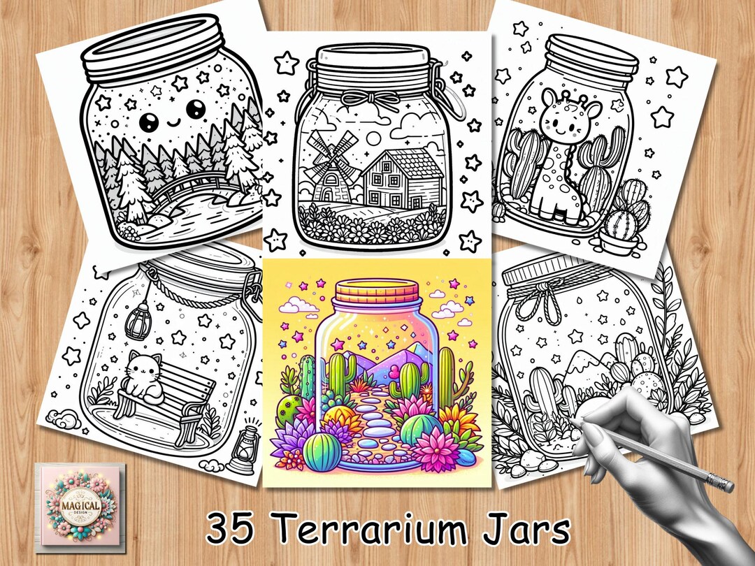 Bold and Easy Coloring Book, Terrarium Jars Coloring Pages, Cute Kawaii ...