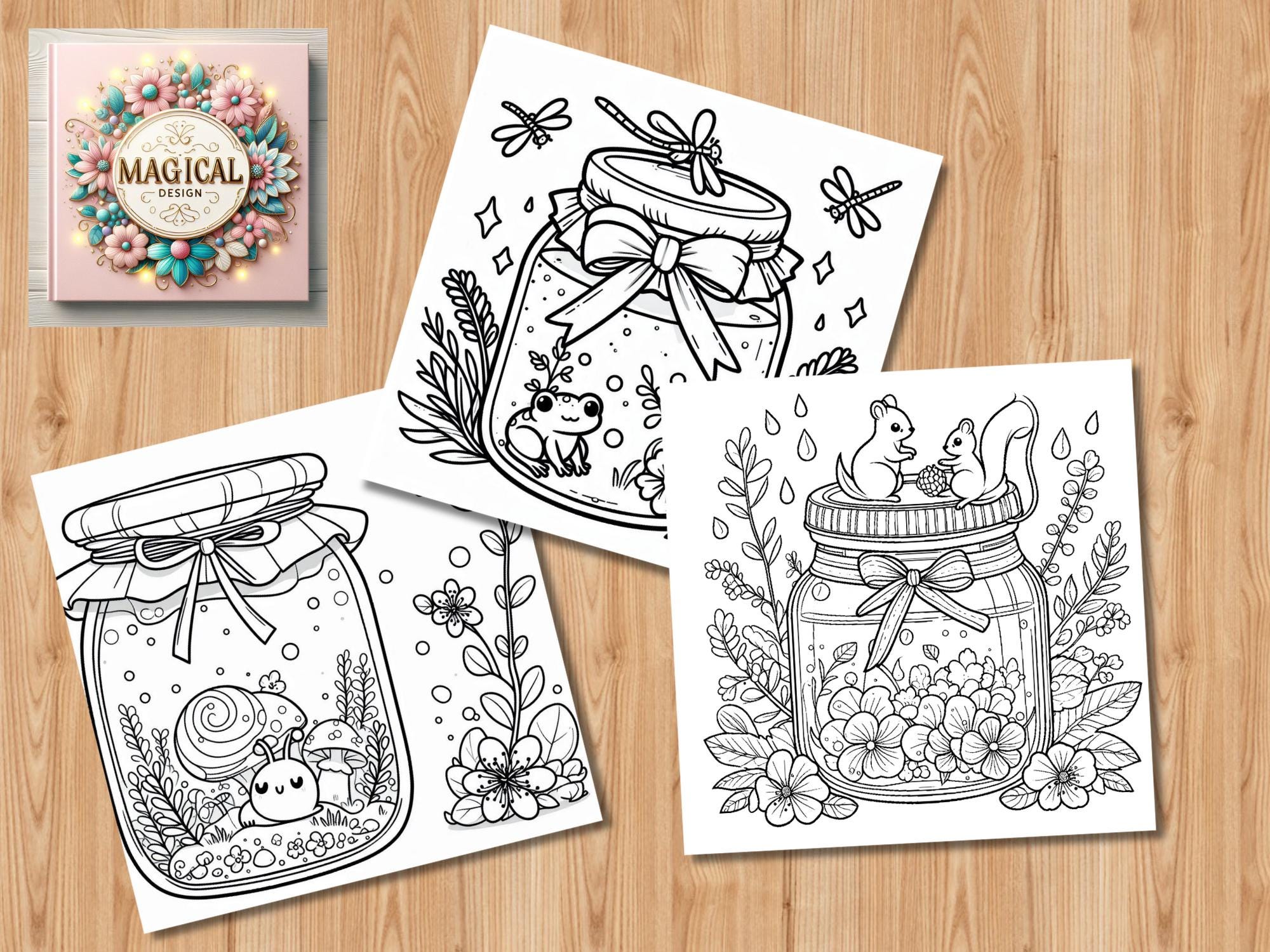 Bold and Easy Coloring Pages, Cute Kawaii Spring Jar Coloring Book ...