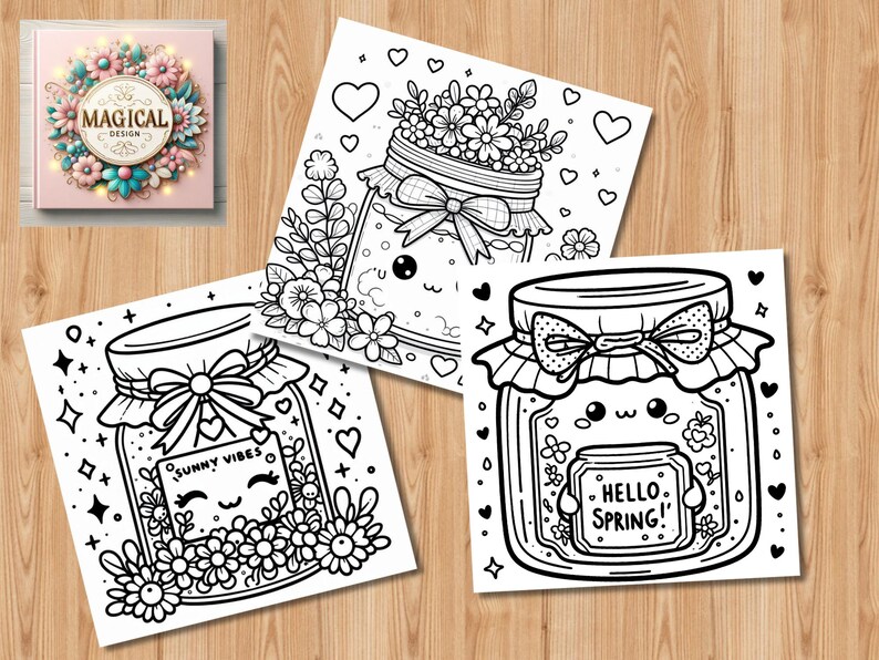 Bold and Easy Coloring Pages, Cute Spring Jar Coloring Book, Floral ...