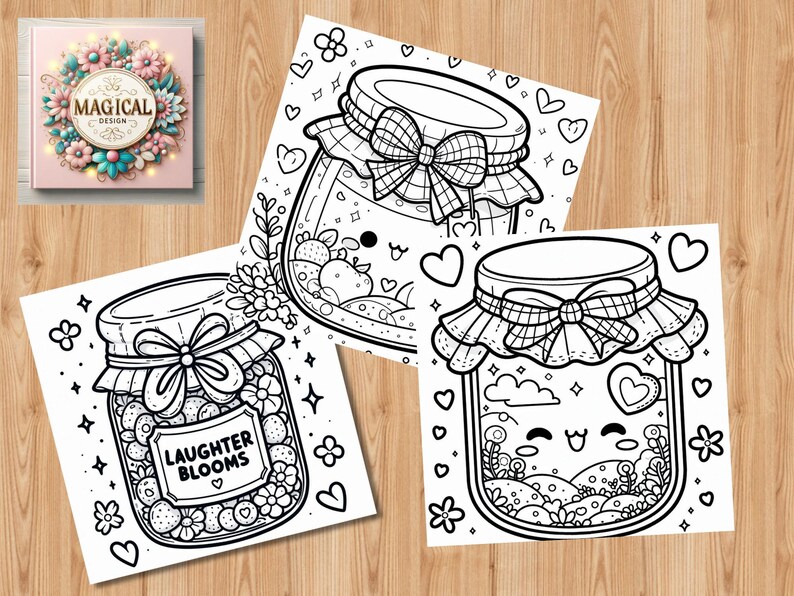 Bold and Easy Coloring Pages, Cute Spring Jar Coloring Book, Floral ...