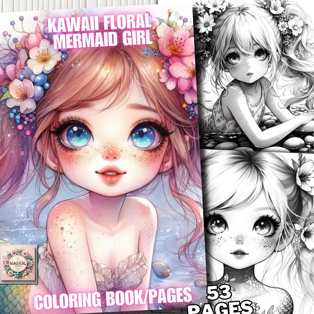 53 Kawaii Floral Mermaid Girl Coloring Pages, Anime Little Mermaid ...
