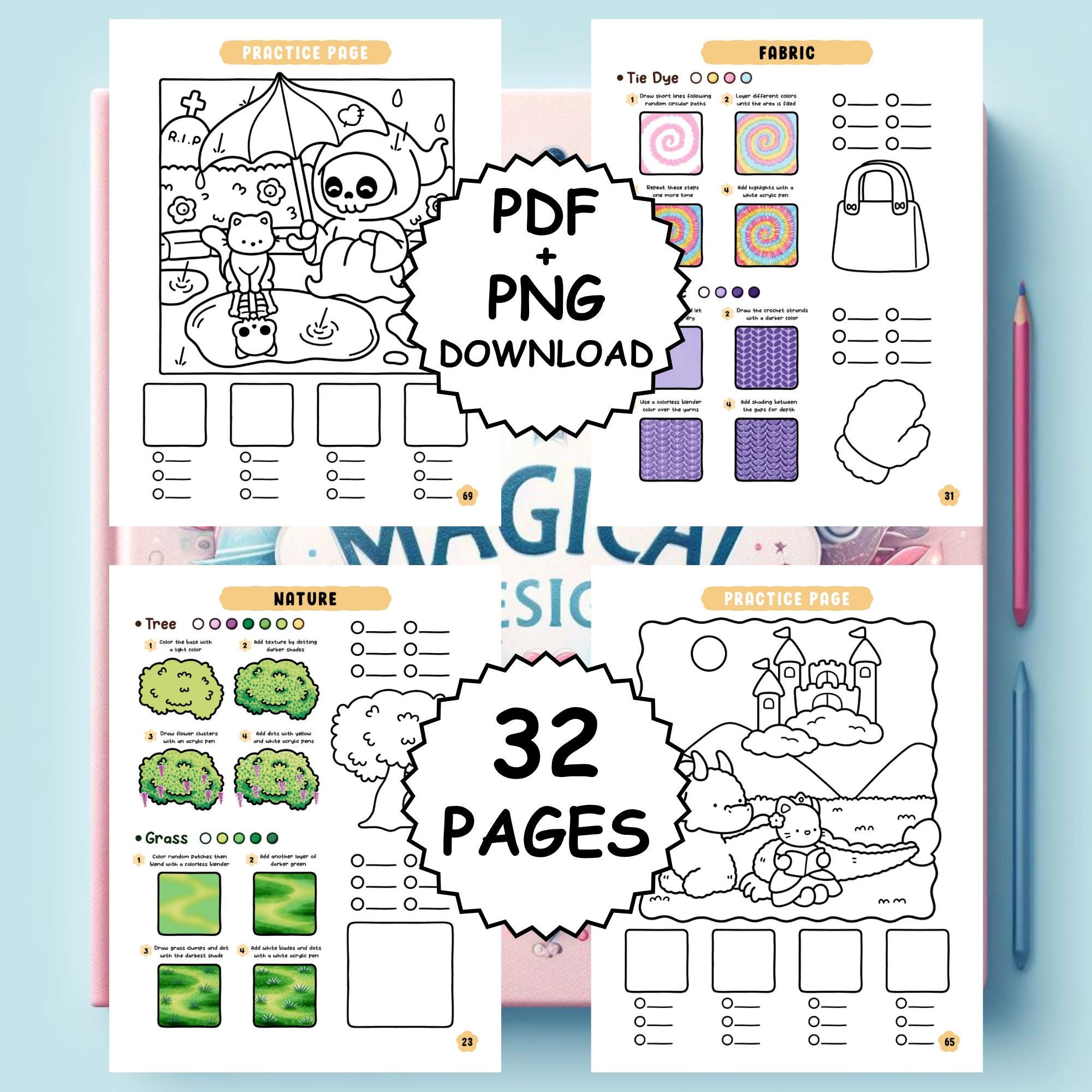 Coloring Book How to Draw Patterns: 32 Easy Eye-catching Pages, Digital ...