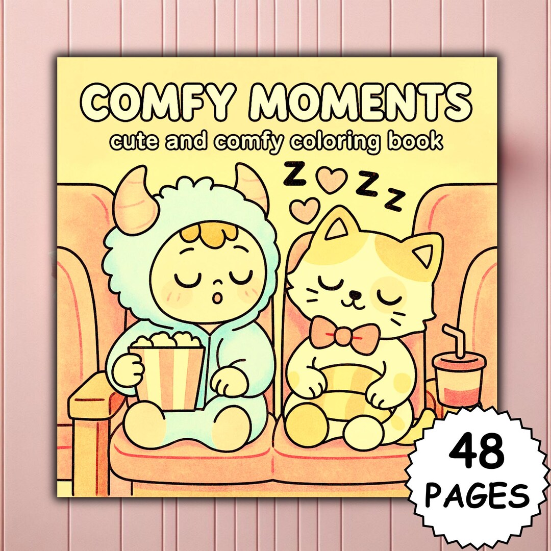 Comfy Moments Bold & Easy Coloring Book PDF PNG 48 Cute Cozy Pages for ...