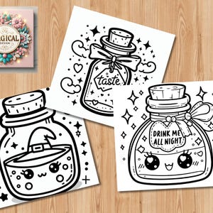 Bold and Easy Coloring Book, Cute Magic Potion Jar Coloring Pages ...