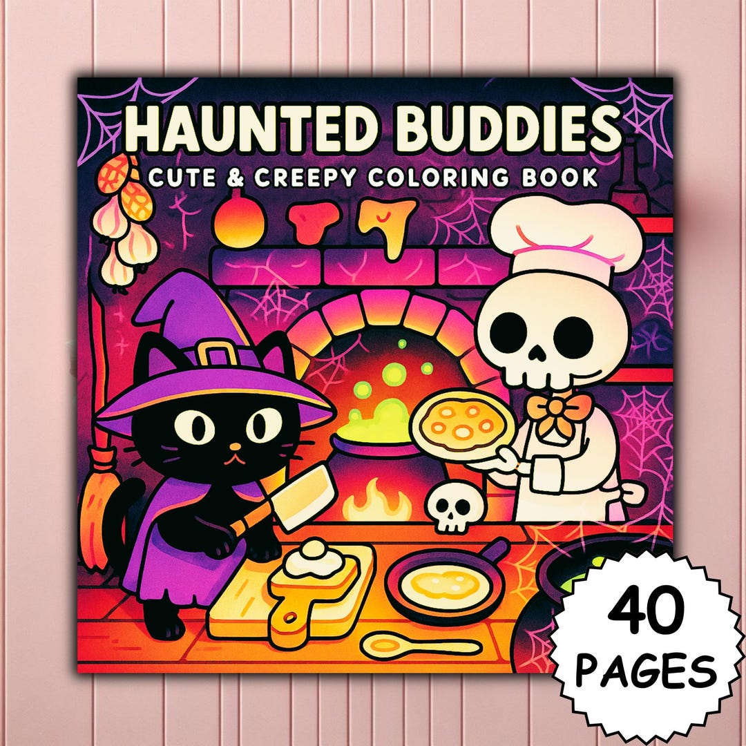 Haunted Buddies Coloring Book PDF & PNG Bold and Easy Cute Halloween ...