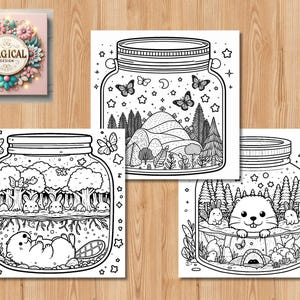 Bold and Easy Coloring Pages, Cute Kawaii Forest Jar Coloring Book ...