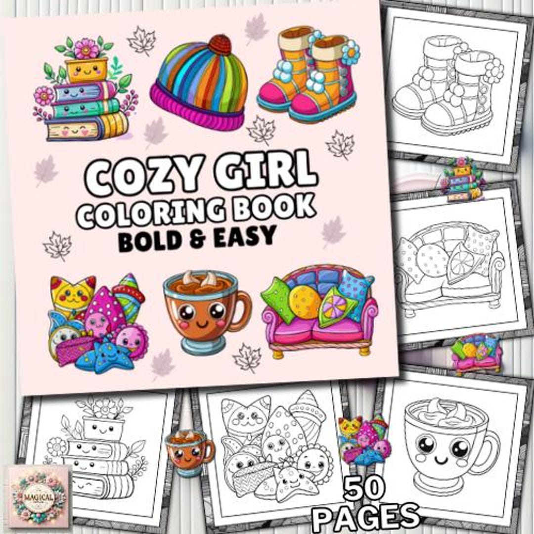 50 Cozy Girl Coloring Book, Cozy Girl Coloring Pages, Bold and Easy ...