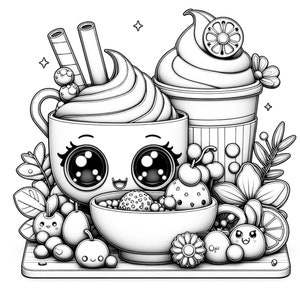250 Bundle Summer Kawaii Coloring Pages, Modern Kawaii Food Coloring ...