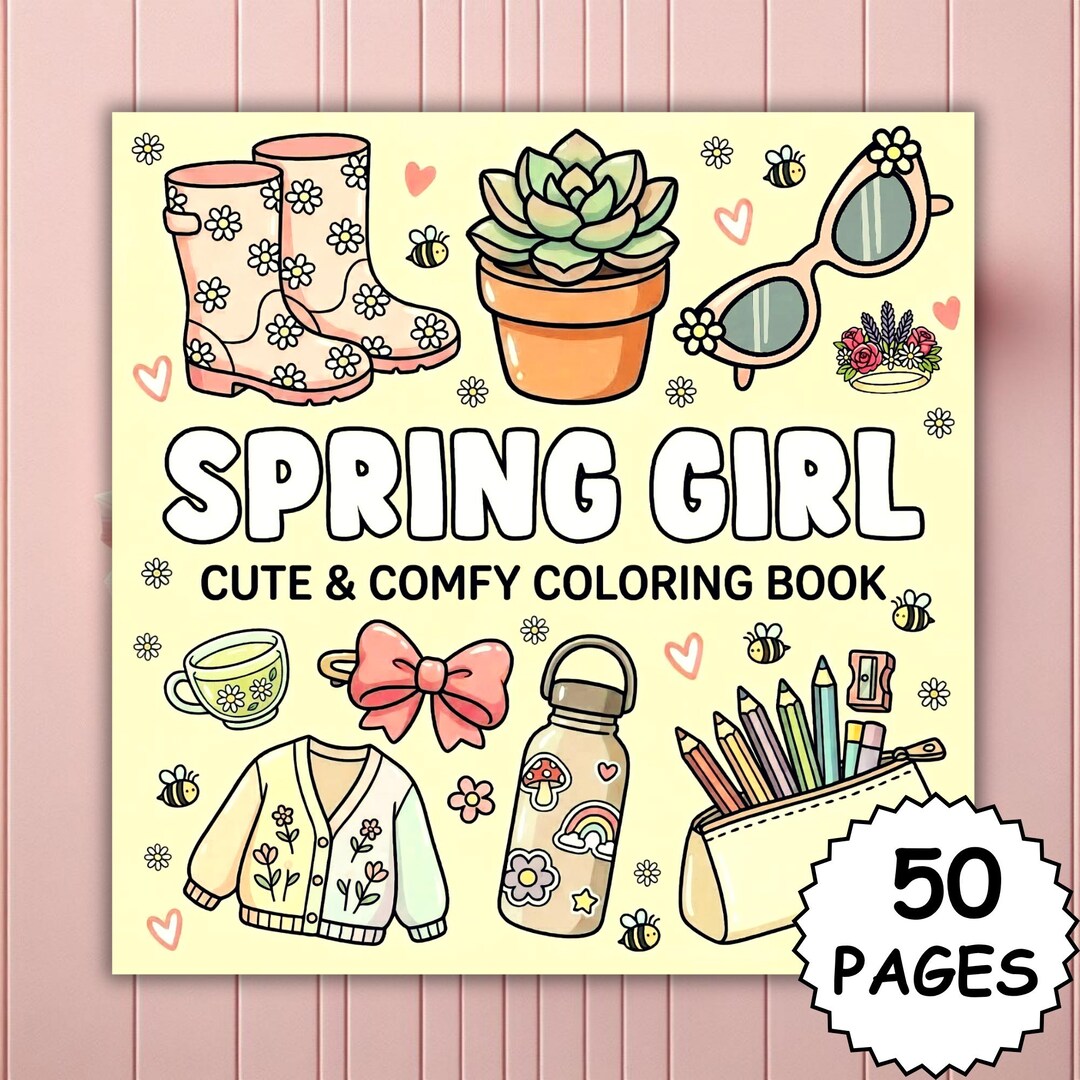 Spring Girl Coloring Book – 50 Bold and Easy Cute Spring Girl Pages ...