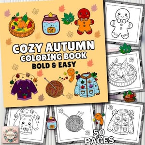 50 Cozy Autumn Coloring Pages, Cozy Fall Coloring Book, Halloween, Bold ...