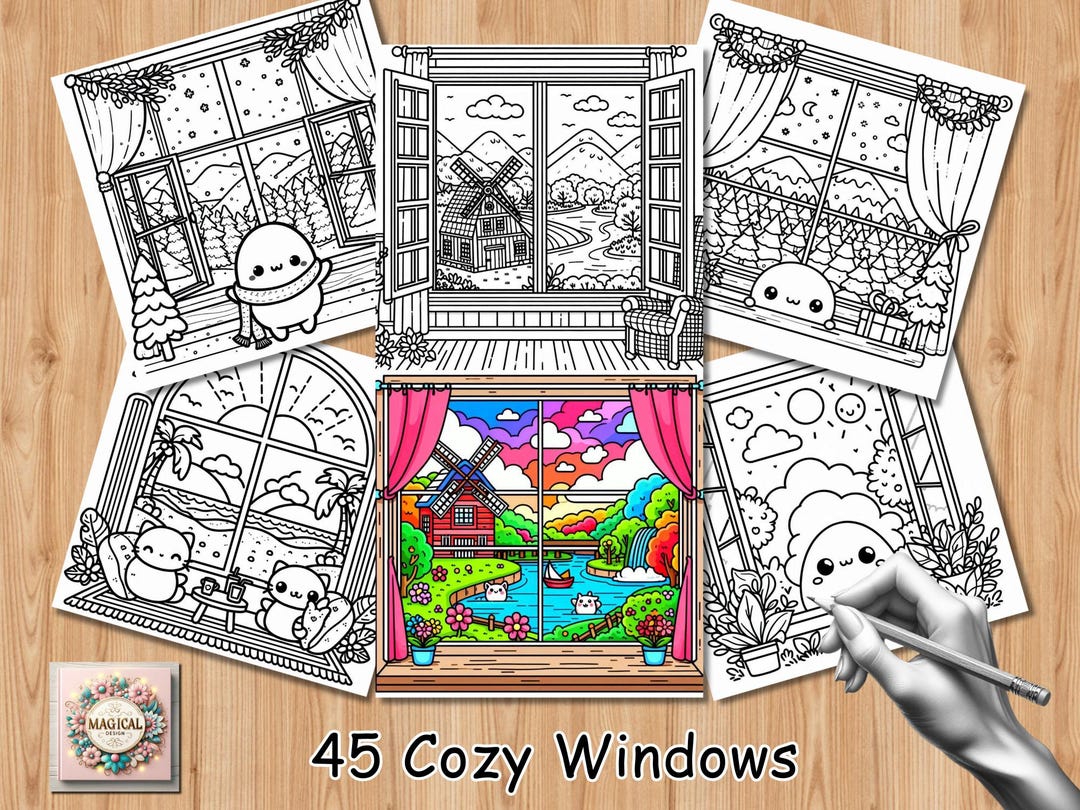 Bold and Easy Coloring Book, Cozy Window Scenes Coloring Pages, Cute ...