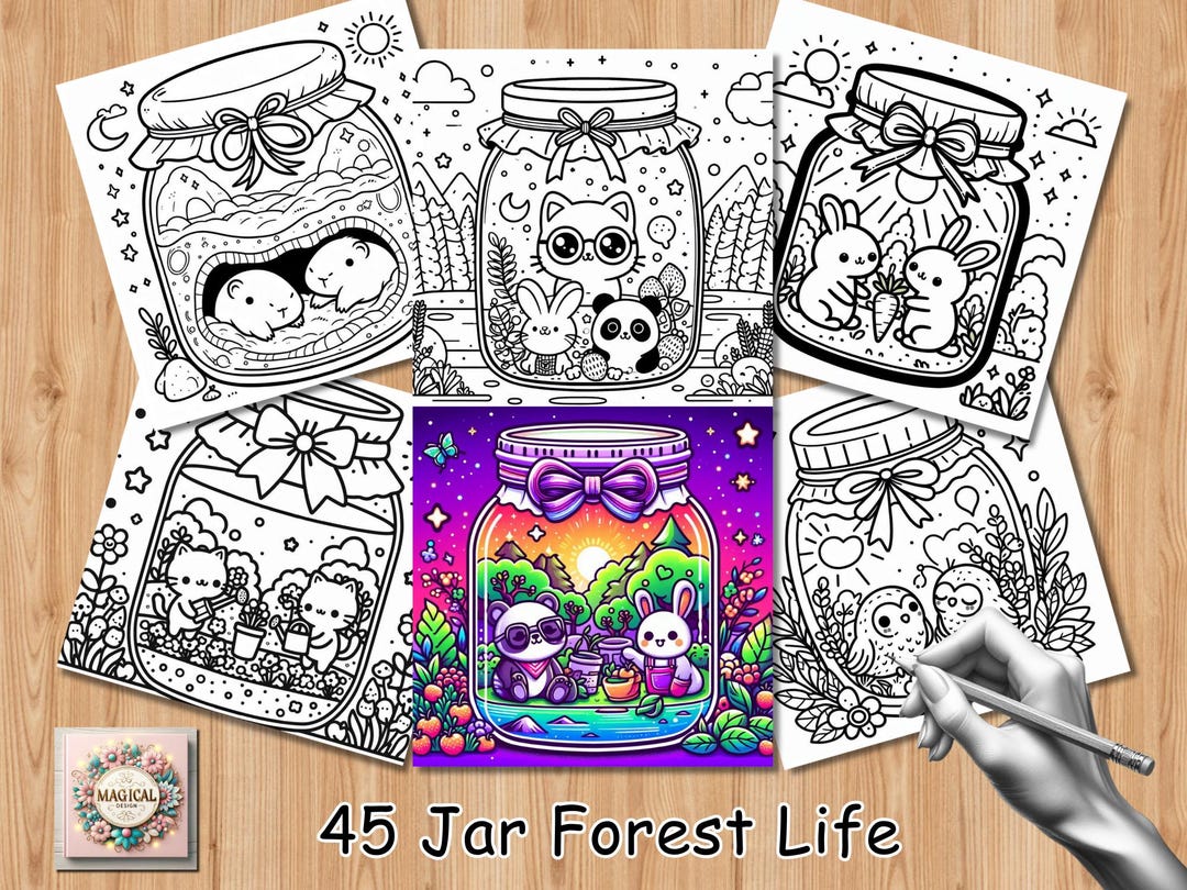 Bold and Easy Coloring Pages, Cute Kawaii Jar Forest Life Coloring Book ...