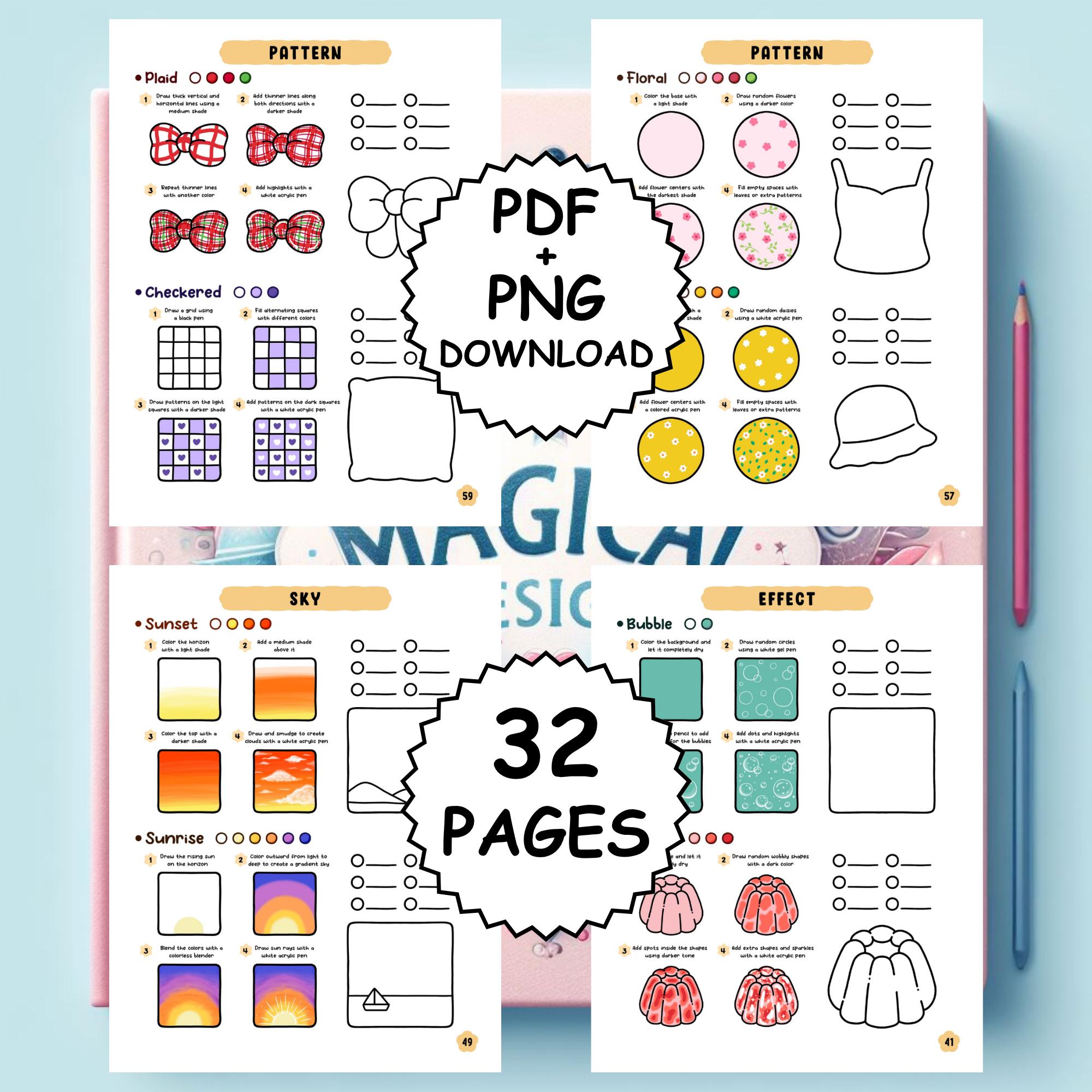 Coloring Book How to Draw Patterns: 32 Easy Eye-catching Pages, Digital ...