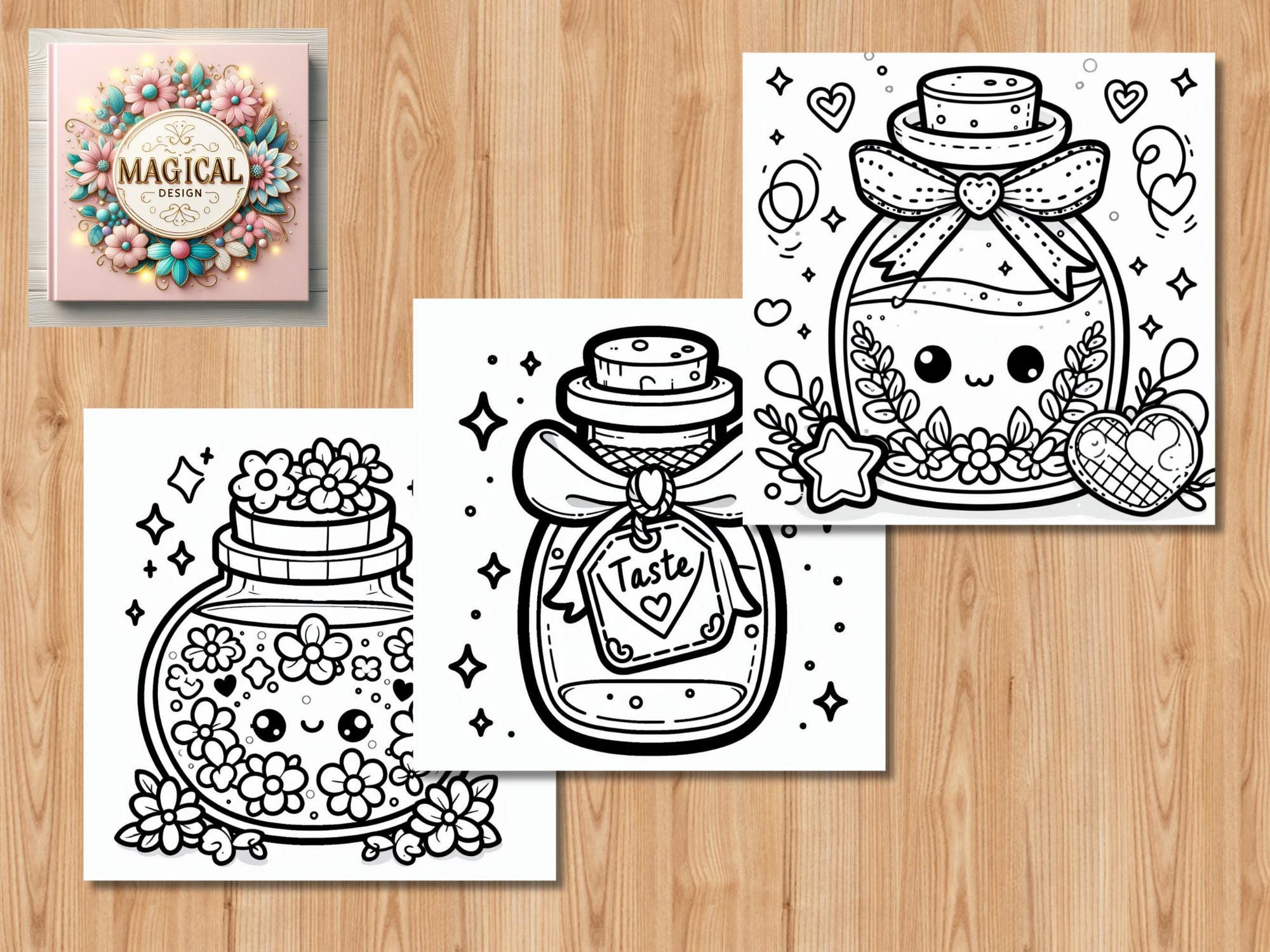 Bold and Easy Coloring Book, Cute Magic Potion Jar Coloring Pages ...