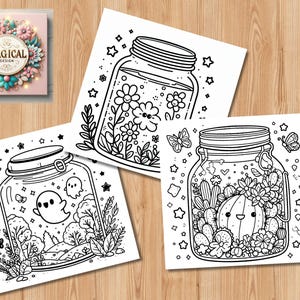 Bold and Easy Coloring Pages, Cute Kawaii Forest Jar Coloring Book ...