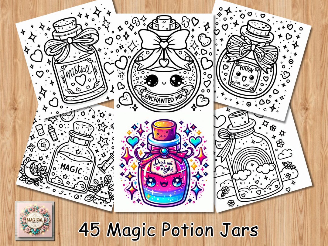 Bold and Easy Coloring Book, Cute Magic Potion Jar Coloring Pages ...