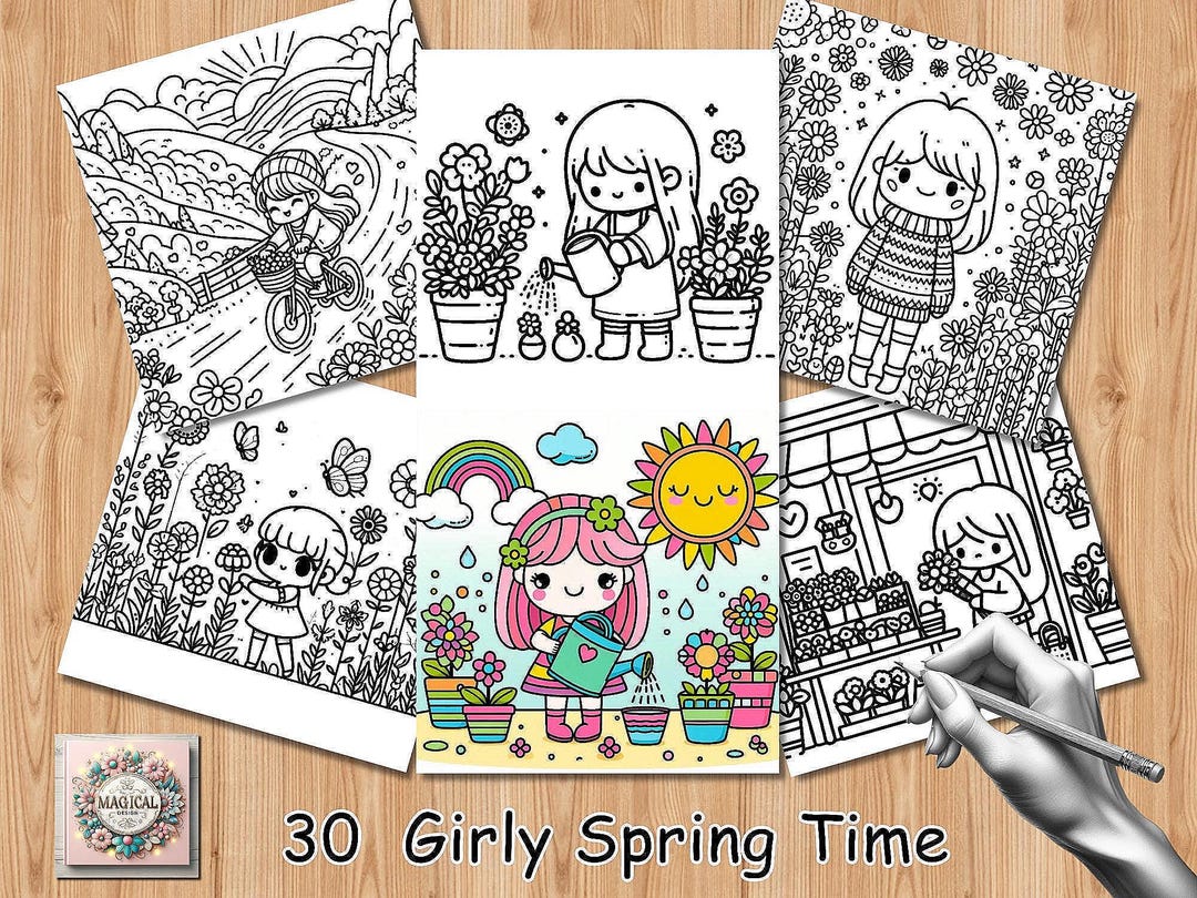 Bold and Easy Coloring Pages, Cute Kawaii Girly Spring Time Coloring ...