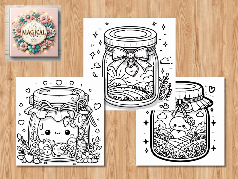 Bold and Easy Coloring Pages, Cute Spring Jar Coloring Book, Floral ...