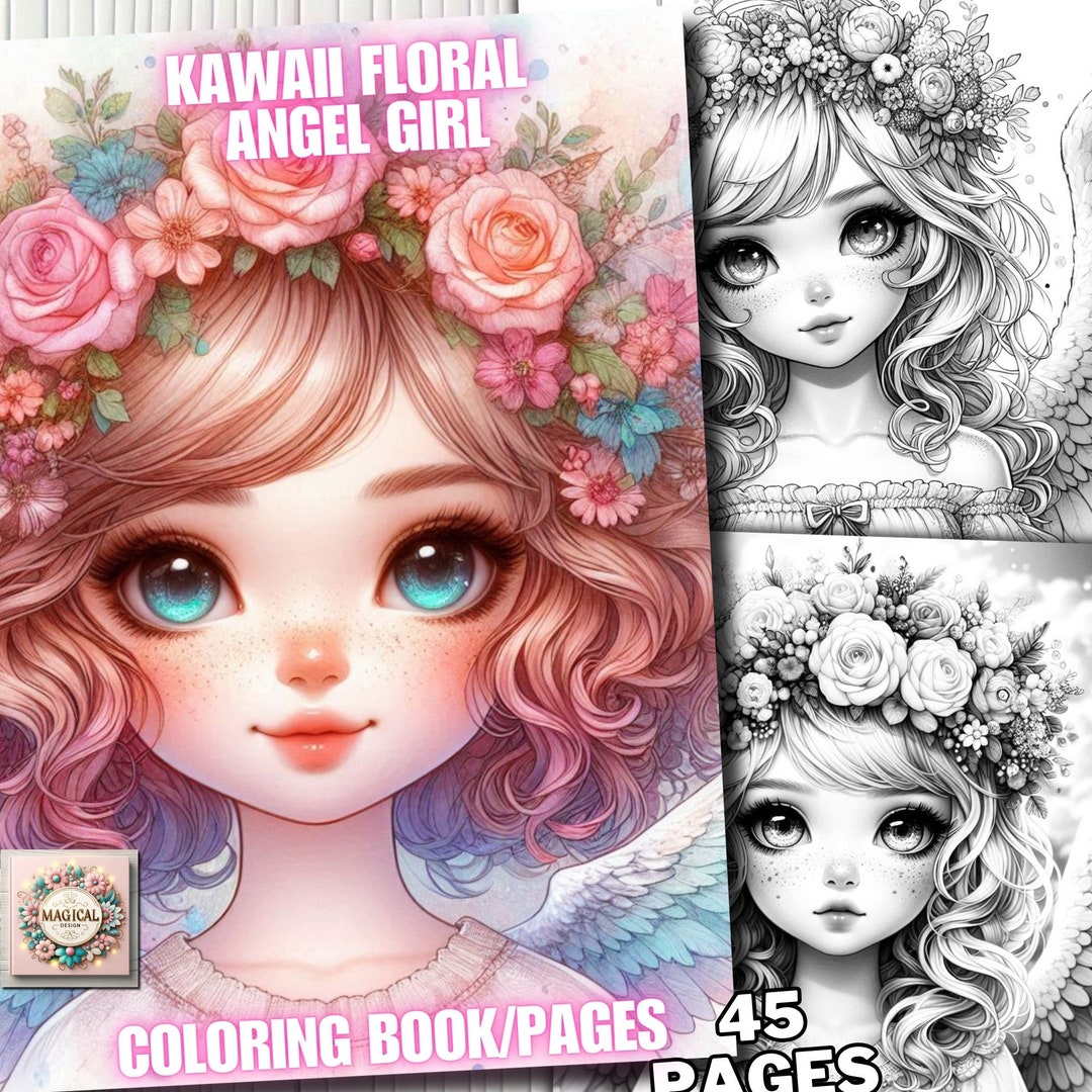 45 Modern Kawaii Floral Angel Girl Coloring Pages, Anime Flower Angel ...