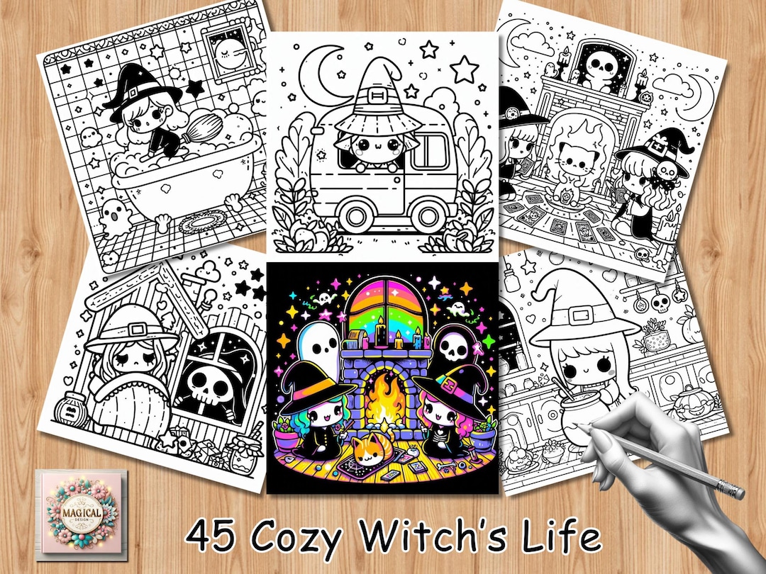 Bold and Easy Coloring Book, Cozy Witch Coloring Pages, Cute Witch ...