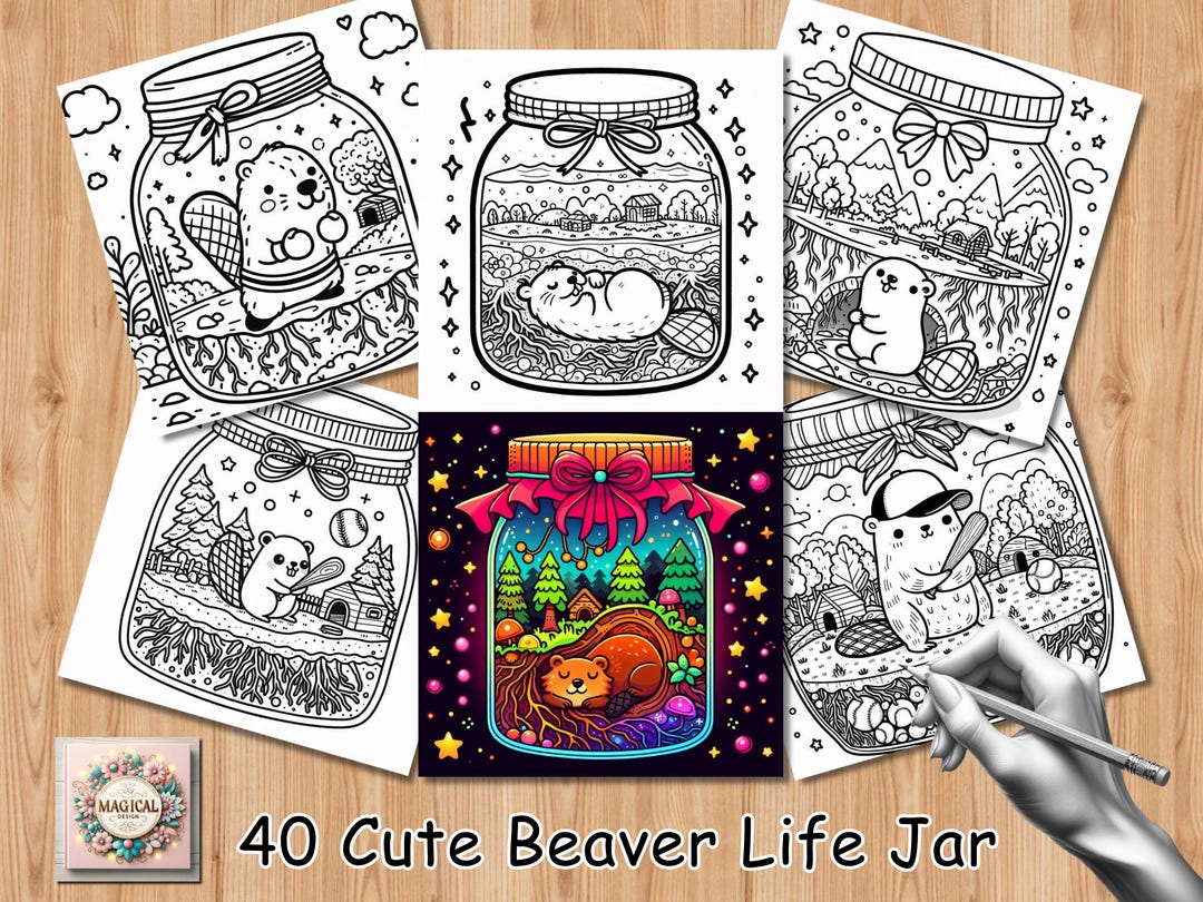 Bold and Easy Coloring Pages, Cute Kawaii Forest Jar Coloring Book ...