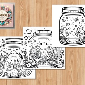 Bold and Easy Coloring Pages, Cute Kawaii Forest Jar Coloring Book ...