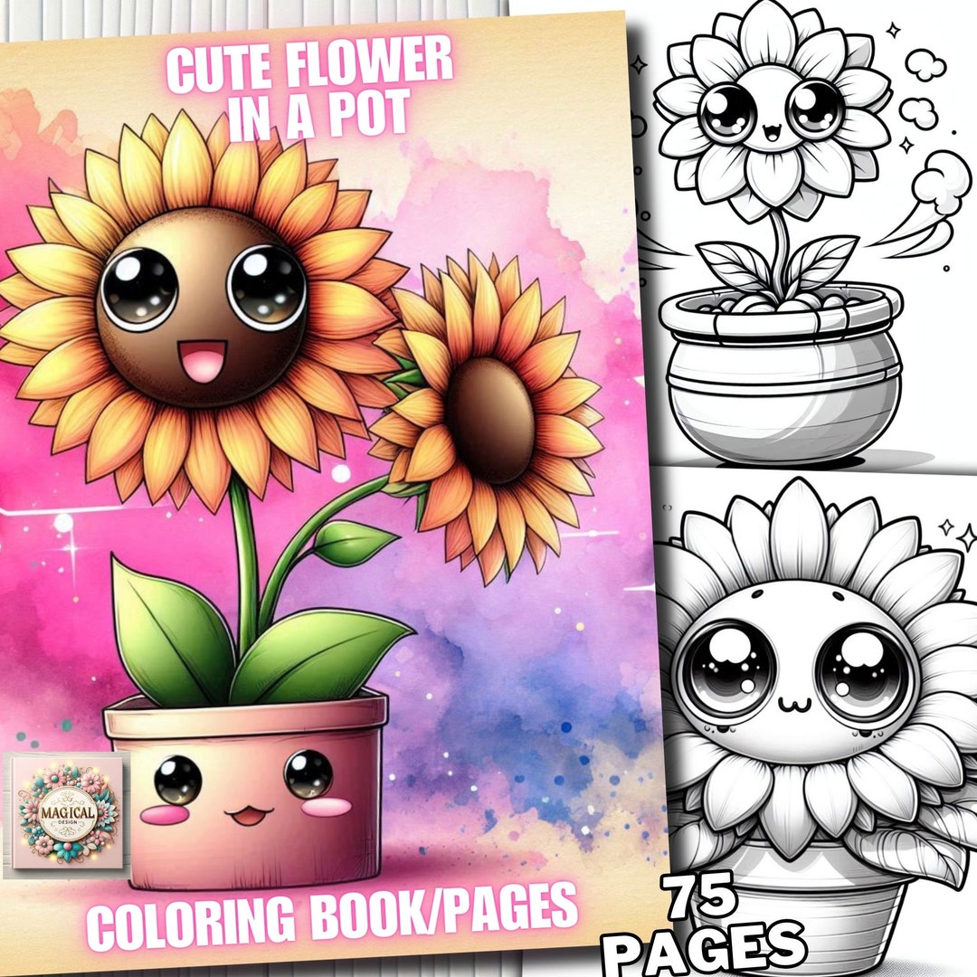75 Modern Kawaii Cute Flower in a Pot Coloring Pages, Floral Coloring ...