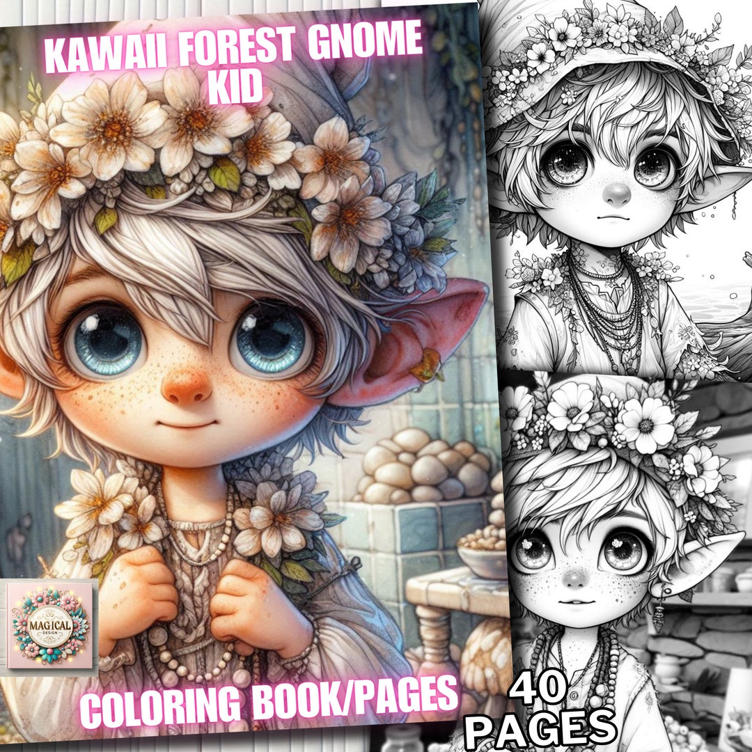 40 Kawaii Forest Gnome Kid Coloring Pages, Anime Gnome Coloring Book ...