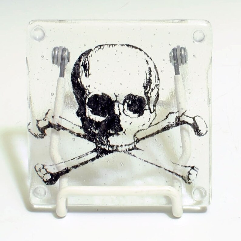 Skull Fused Glass Coaster Skull and Crossbones Tattoo - Etsy