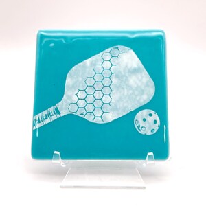 Pickleball Handmade Handmade Fused Glass 4" Single Coaster - Etsy