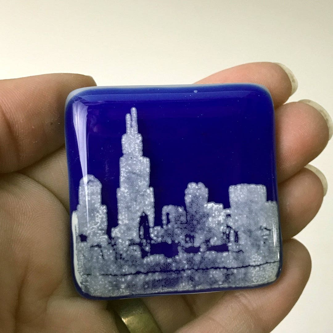 Chicago Skyline Magnet Cityscape Magnet Cobalt Blue Glass - Etsy