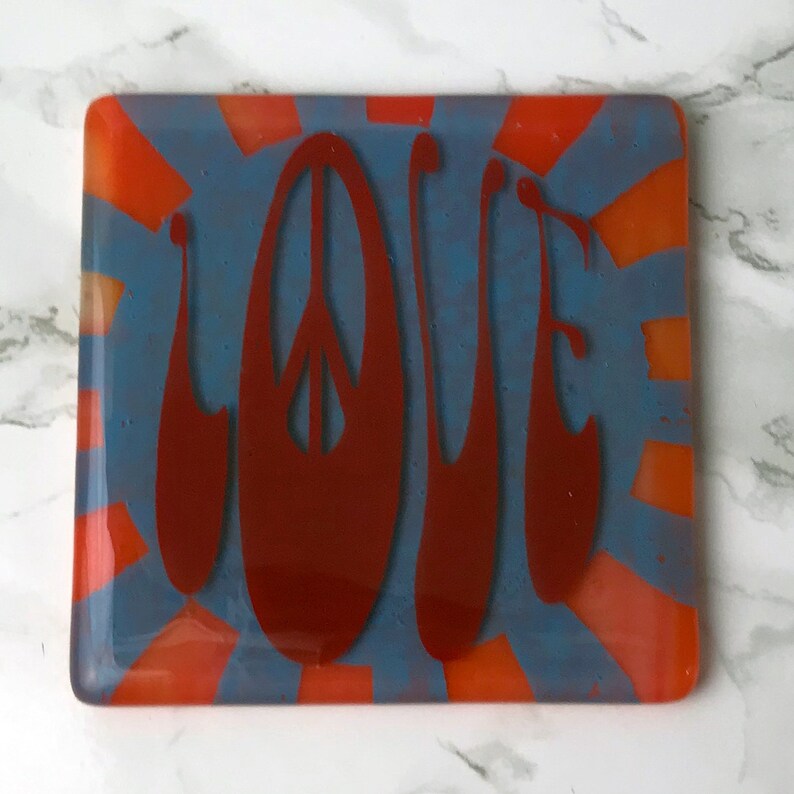 Peace Love Fused Glass Coaster Drink Coaster Bar Coaster | Etsy