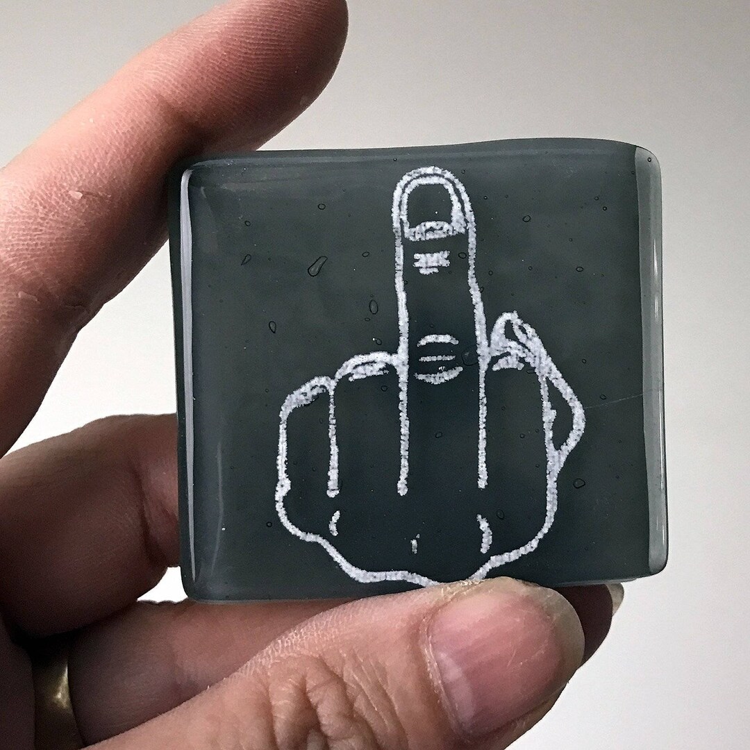 Middle Finger Magnet, Midfing Fused Glass Magnet, Gray Glass ...