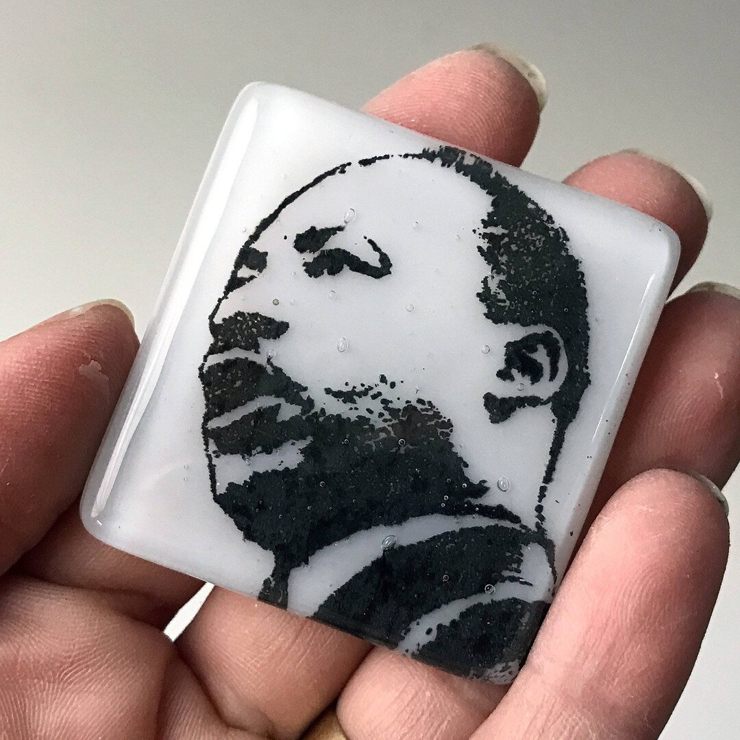 Martin Luther King Magnet, MLK Fused Glass Magnet, White Glass ...