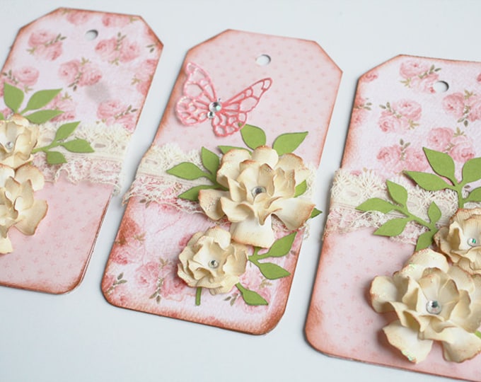 Handmade Rose Tag Set of 3 Perfect for Scrapbook Card Making Gifts ...