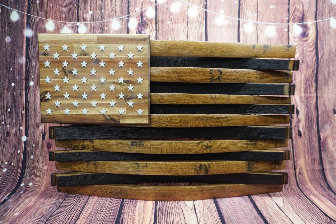 American Flag Made From Bourbon Barrel Staves. Raised Stars on a 15”x12 ...