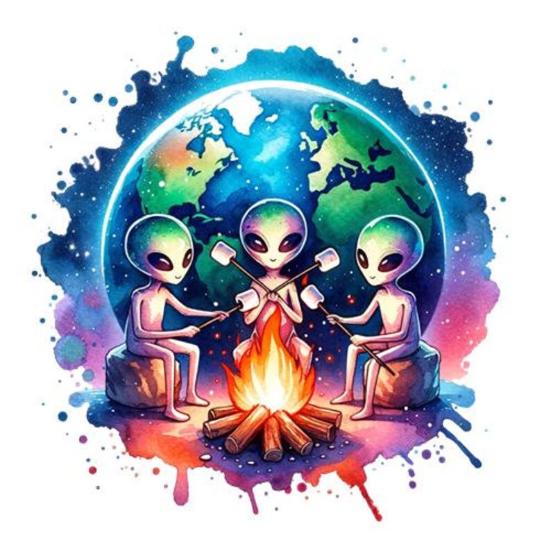 Clip Art Aliens Camping Futuristic Swamp Monster Spaceship Fishing a ...