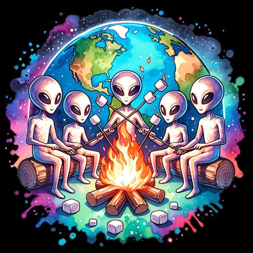 Clip Art Aliens Camping Futuristic Swamp Monster Spaceship Fishing a ...