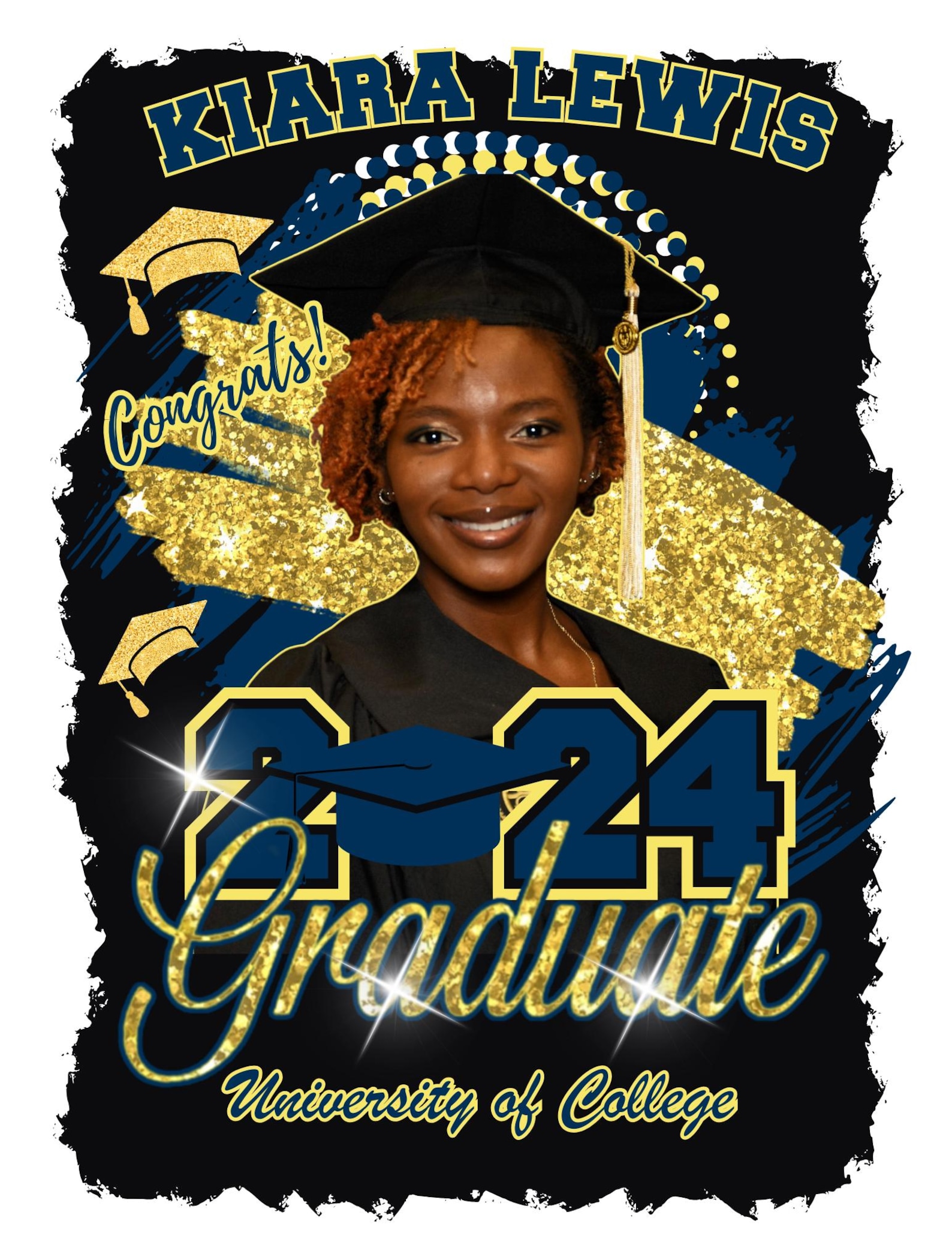 Editable Navy Blue and Gold Graduation Design. Great for Sublimation ...