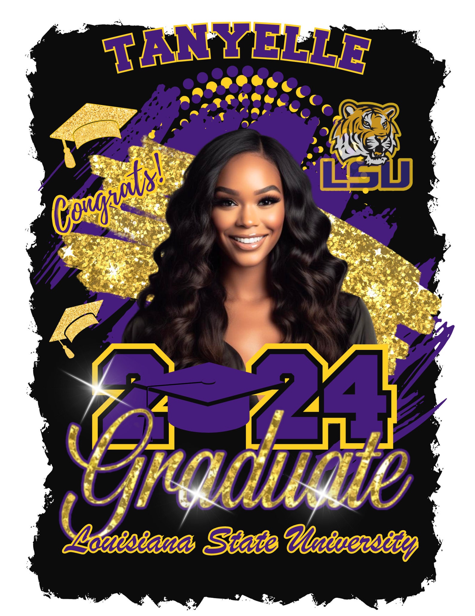 Editable Canva LSU Graduation Fan, 2024 LSU Grad Fan Can Be Edited to ...
