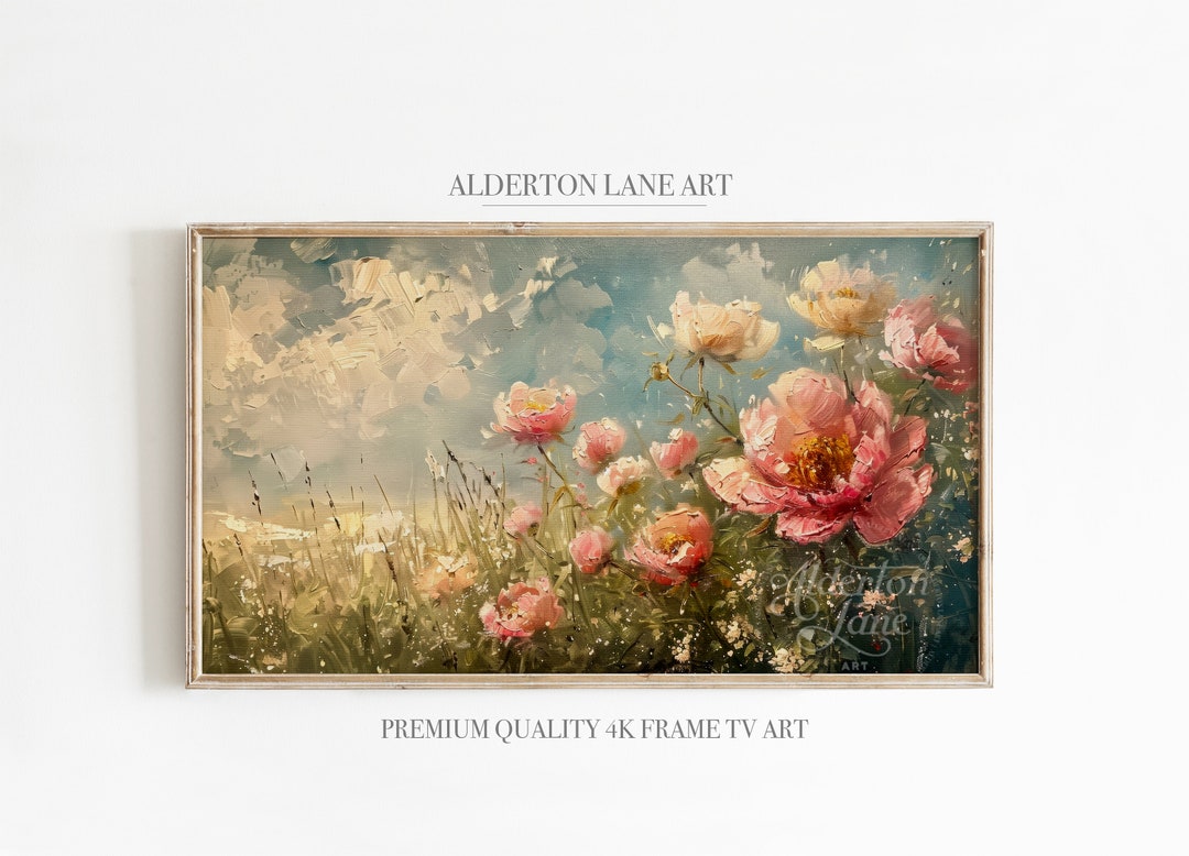 Spring Wildflower Field Oil Painting, Warm Toned Pastel Textured ...