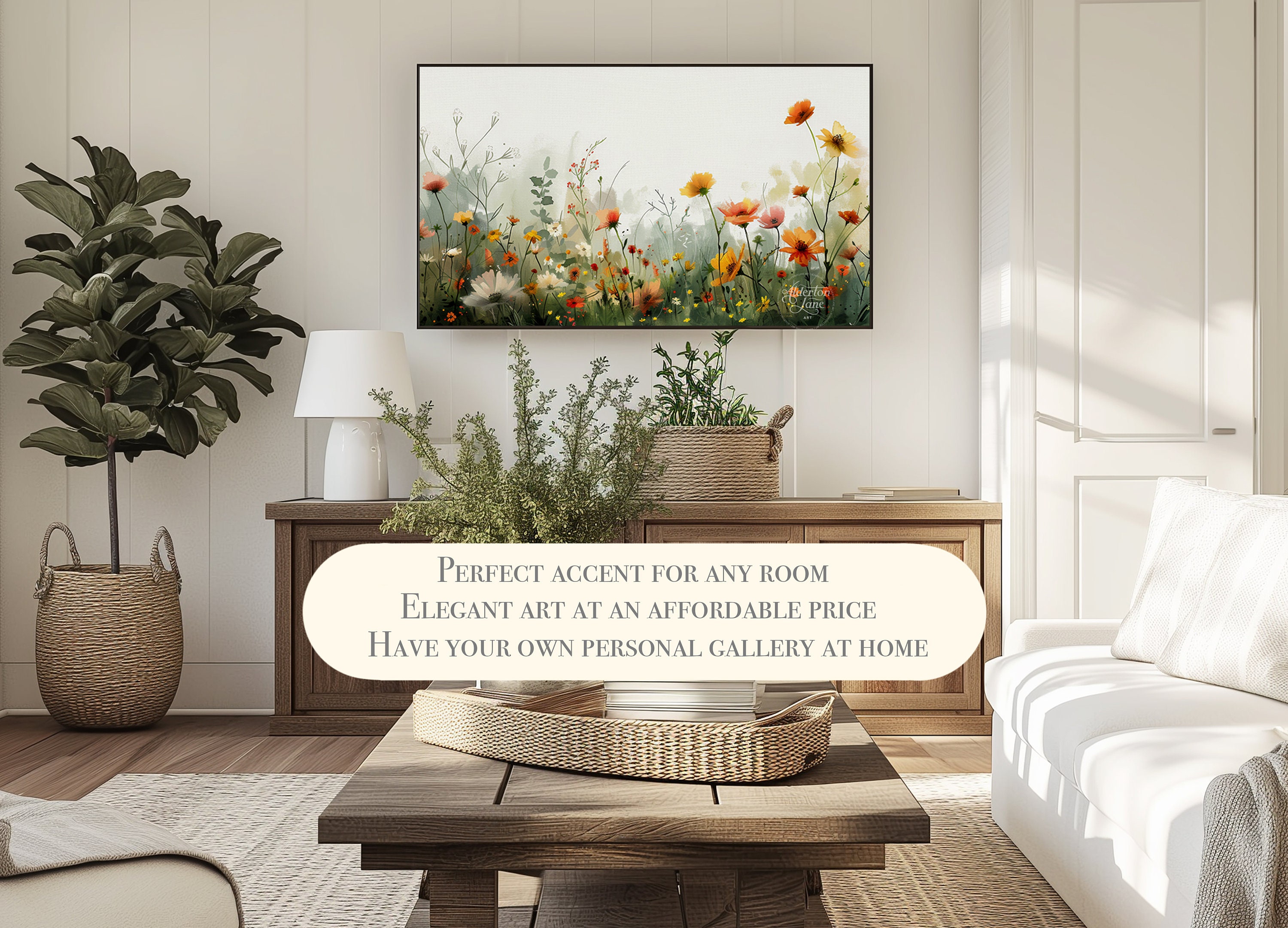 Spring Wildflower Field Watercolor Painting, Warm Toned Flowers ...