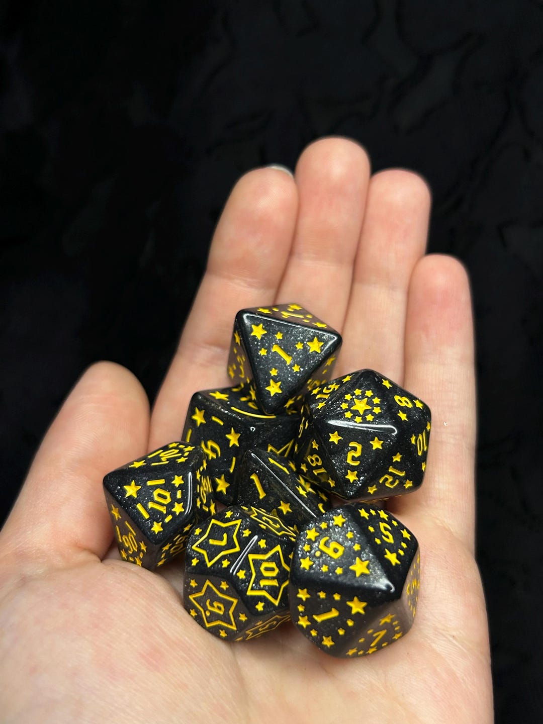 Starfall Coven | Black Star Dnd Dice Set | 7pc Sparkle Dice for ...
