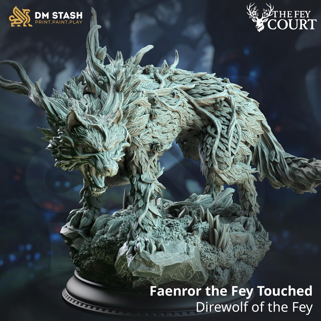 Feytouched Direwolf | Faenror, DND Miniature | 32mm Resin RPG Figure ...